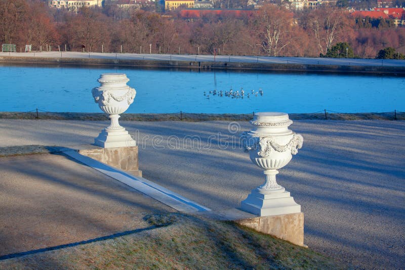 Flower pots in the park stock image. Image of riverside - 173554247