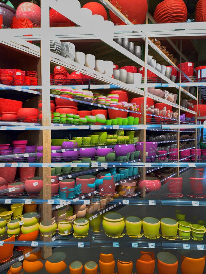 Flower Pots are on a Shelf in a Store Ceramics Stock Photo - Image of ...