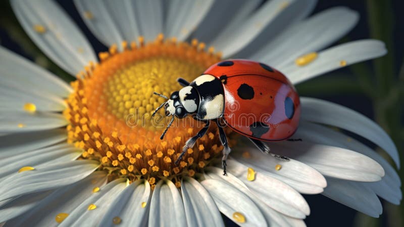 Flower Power, Asian Lady Beetle Rests on a Vibrant Daisy Stock ...