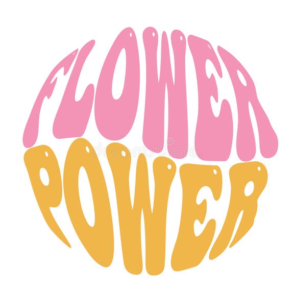 Groovy Lettering Flower Power. Retro Slogan in Round Shape Stock Vector - Illustration of text ...