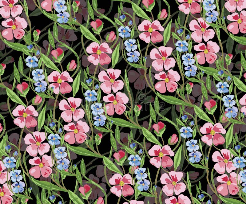 Flowers Pink and Blue Romantic Artistic Hand Painted Diagonal Seamless ...