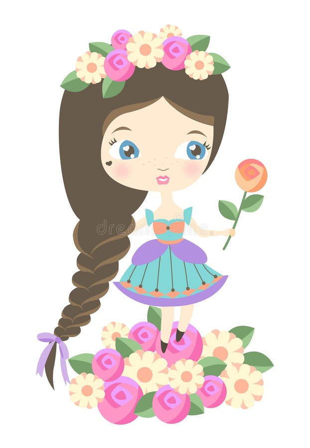 Cartoon Girl with Flower stock vector. Illustration of yellow - 1908423