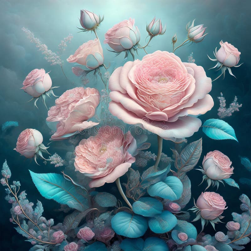 Flower Realistic Blue Pink Colour Abstract Pattern. Floral Colour Stock ...