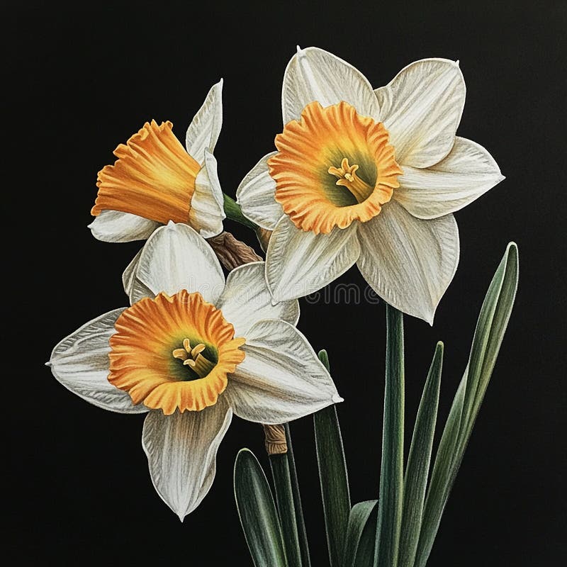 Daffodil Flower Hyper Realistic Color Drawing Stock Illustration ...