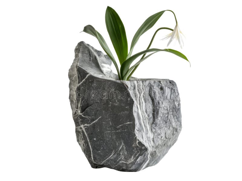 Flower in Rock Pot, Isolated on White Stock Photo - Image of floral ...
