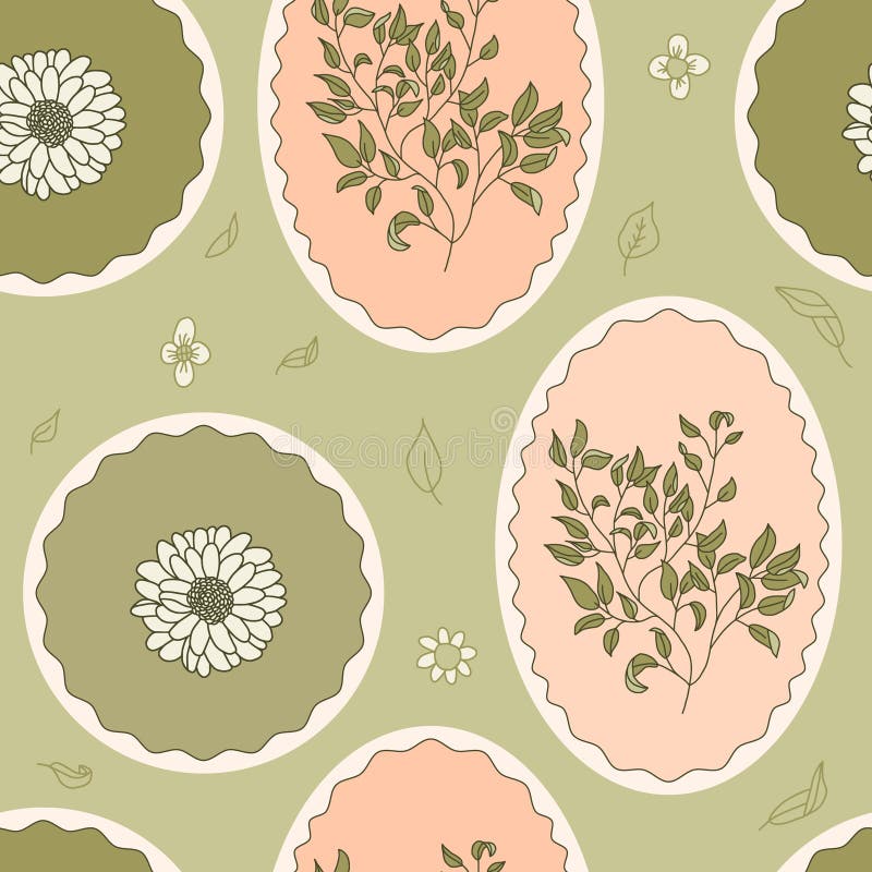 Flower Round Emblem Seamless Pattern. Chrysanthemum and Tree Branch ...