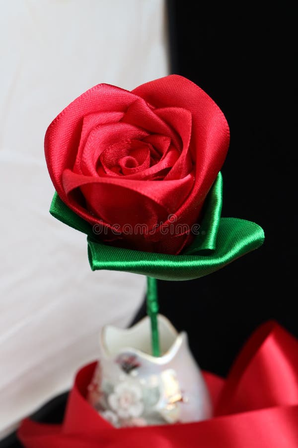 Flower of satin ribbon. stock photo. Image of handmade - 196137034