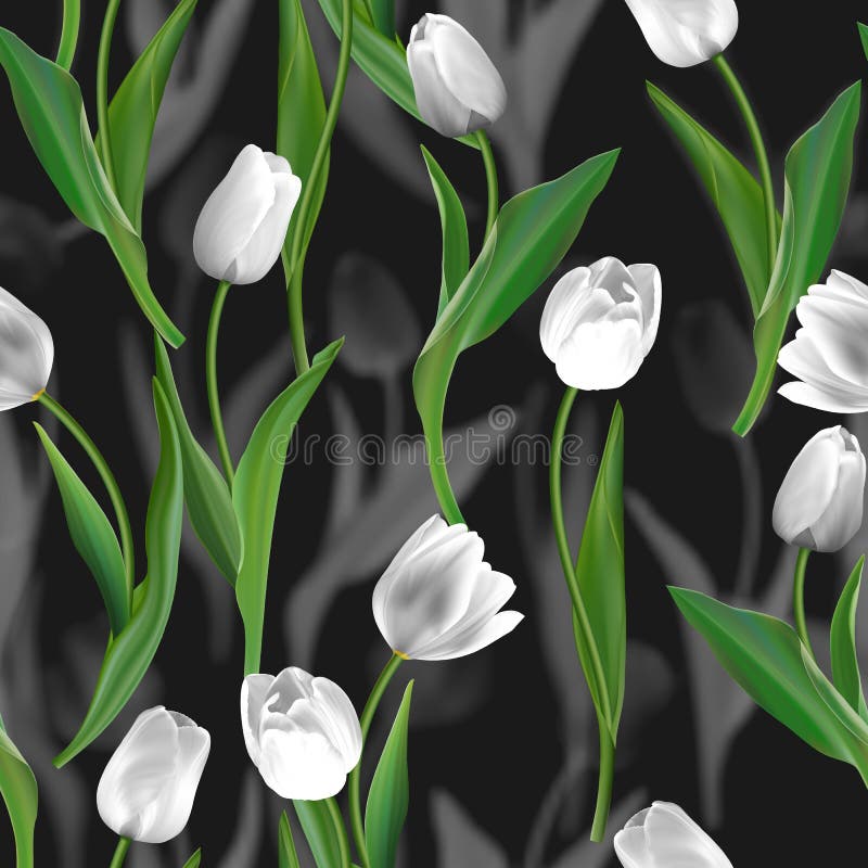 Flower Seamless Background. Flower Tulips Over Dark Gray. Floral Spring ...