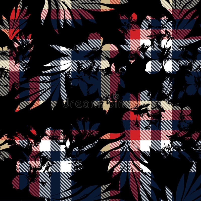 Flower Seamless Pattern on Checks Background Stock Vector ...