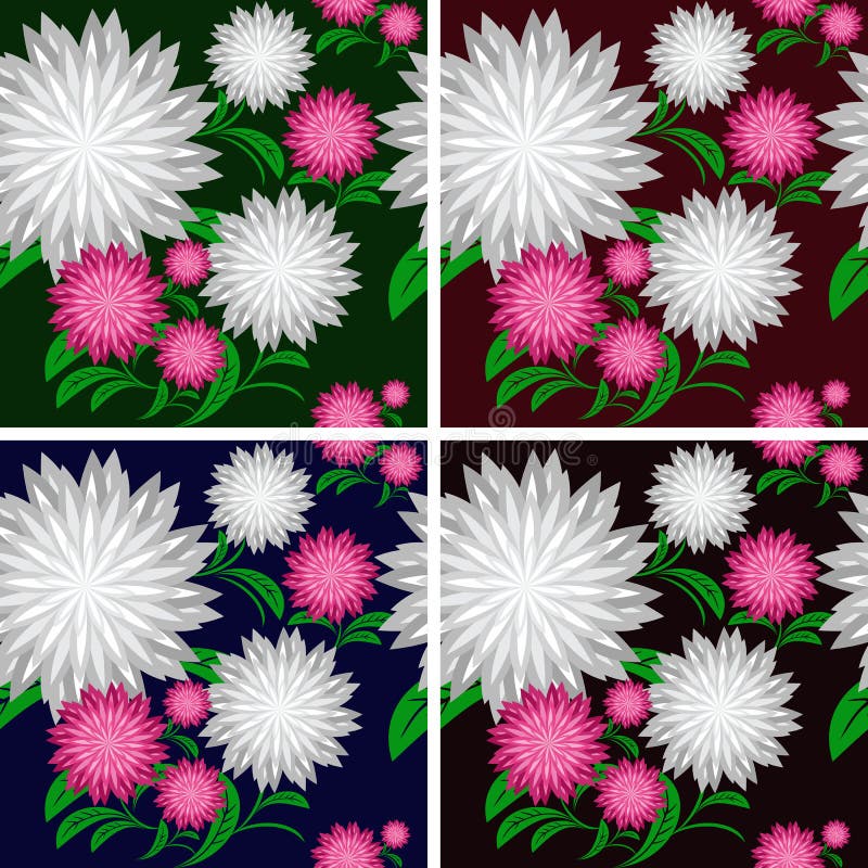 Flower Seamless Pattern in Four Colors. Stock Vector - Illustration of ...