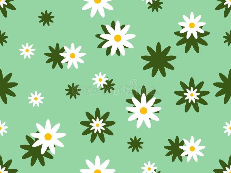 Flower Seamless Pattern on Green Background Stock Illustration ...