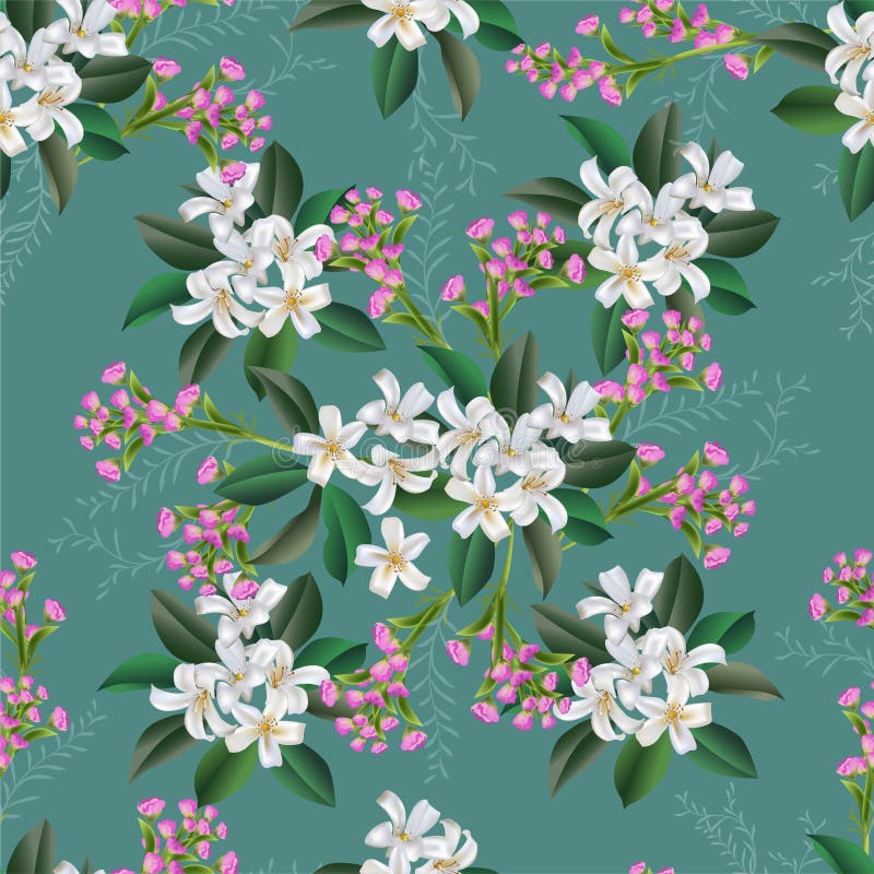 Flower Seamless Pattern with Sampaguita Jasmineand Purple Flower Vector ... Flower Seamless Pattern with Sampaguita Jasmineand Purple Flower Vector ...