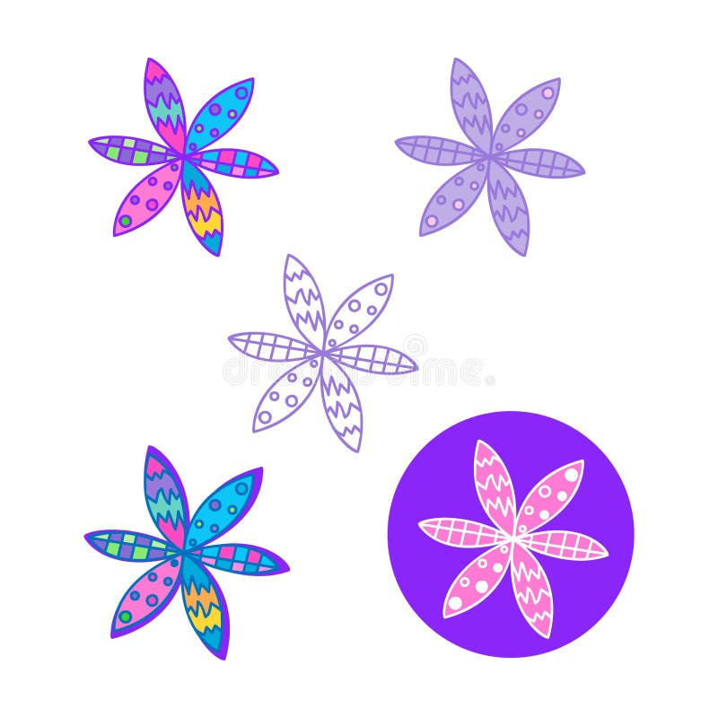 Flower Set in Doodle Style. Scribble Creative Floral Element Design ...