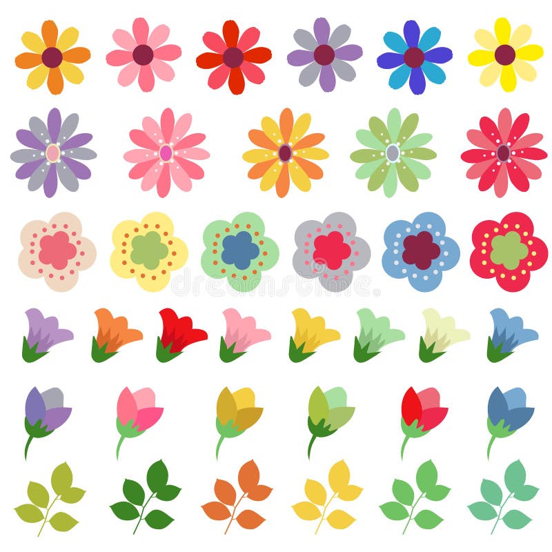 Flower Set Element Flat Style Collection Set Stock Vector ...