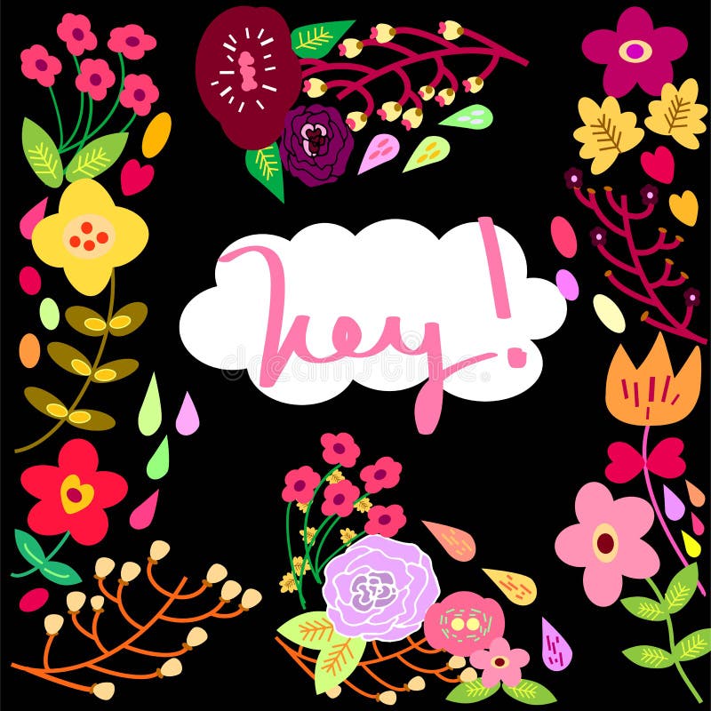 Flower set hey black stock illustration. Illustration of rose - 55595517