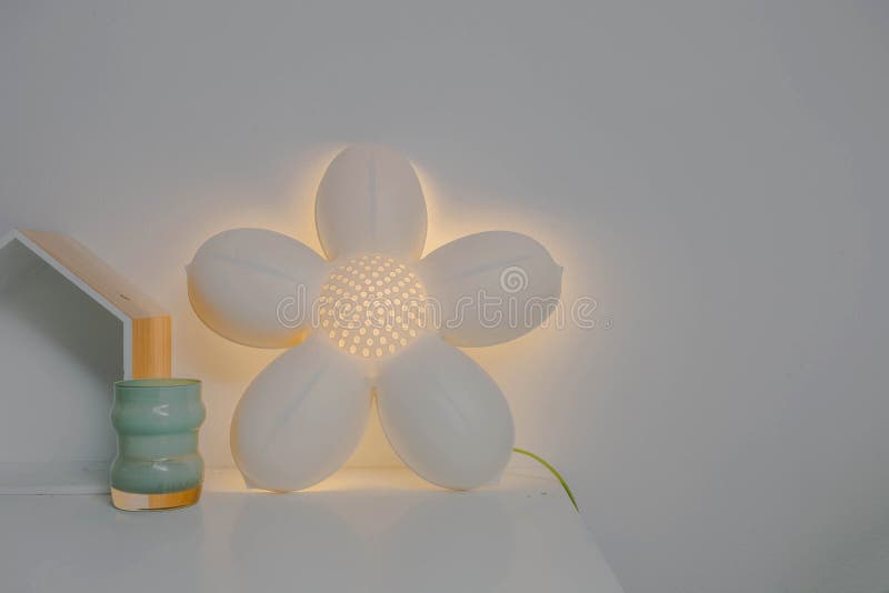 Flower Shape Lamp on White Wall Modern Design, Girly Style Stock Image ...