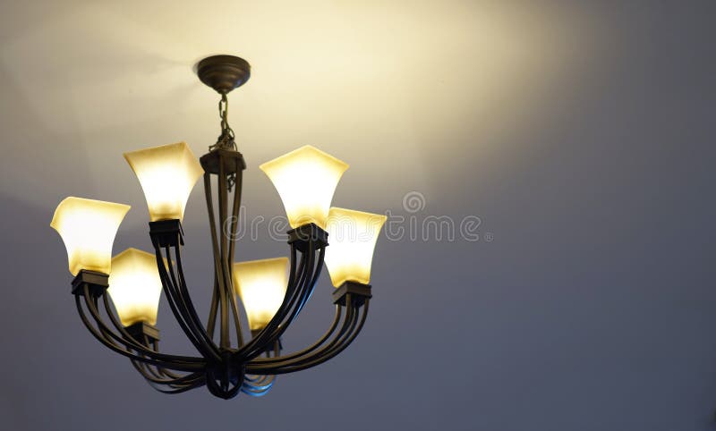 Flower Shape Lamps Hang Ceiling with Turn on Stock Image - Image of ...