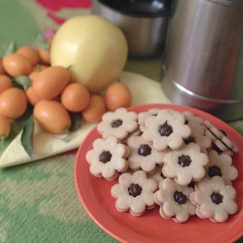 Flower Shaped Chocolate Biscuits Stock Image - Image of closeup, fruits ...