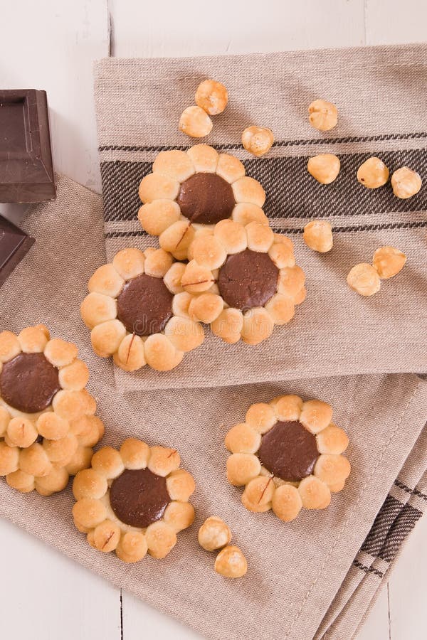 Flower Shaped Chocolate Biscuits. Stock Image - Image of crispy, butter ...