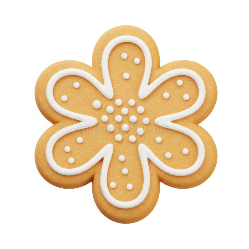 Flower Shaped Gingerbread Cookie with White Icing Stock Illustration ...