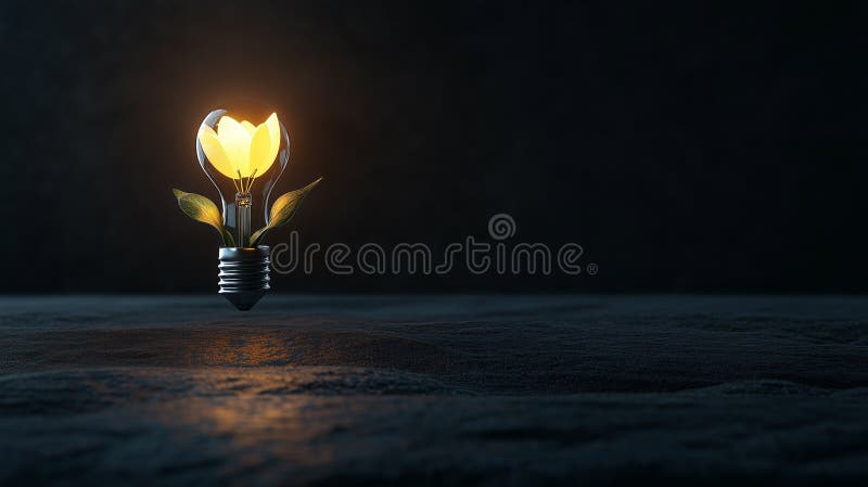 Flower Shaped Light Bulb Glowing in Dark Stock Illustration ...
