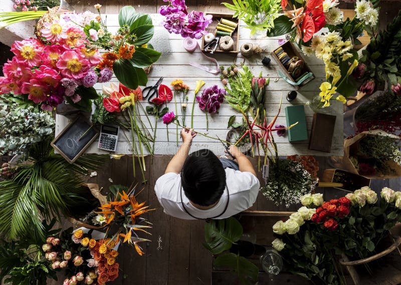Flower Shop Business Owner Working Stock Photo - Image of business ...