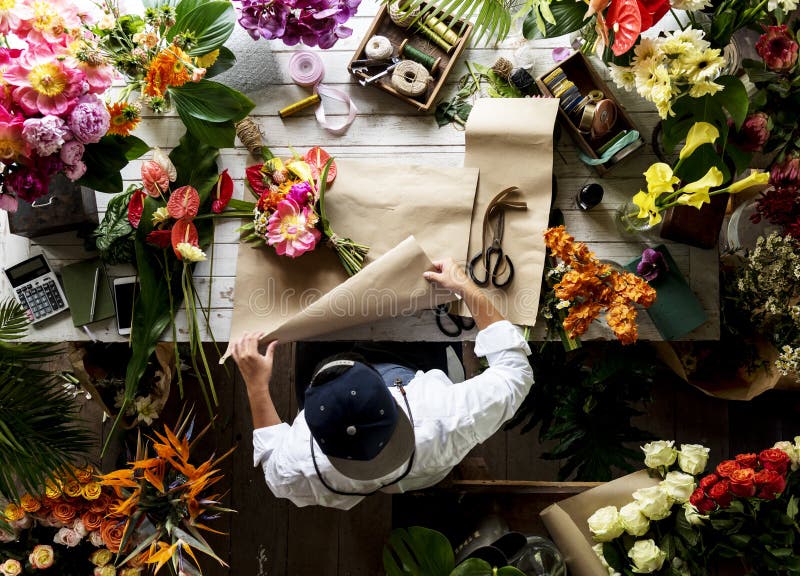 Flower Shop Business Owner Working Service Stock Image - Image of ...