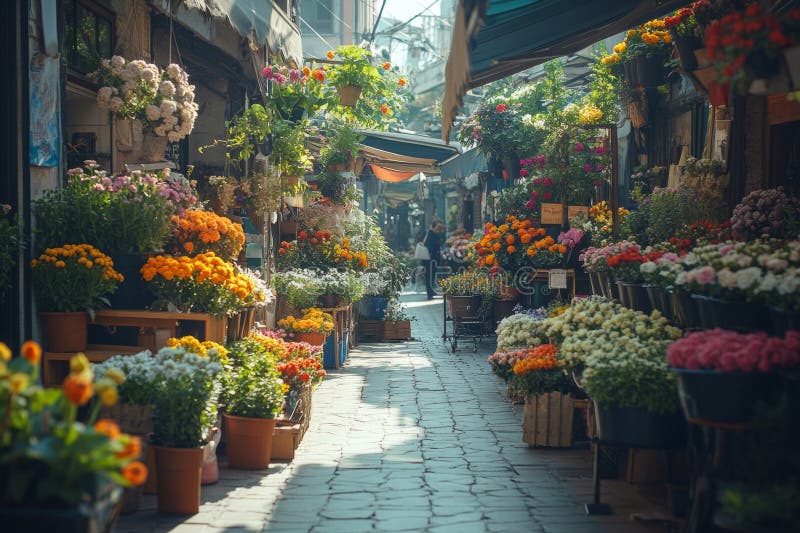 Flower Shop Displaying Colorful Flowers Stock Photo - Image of store ...