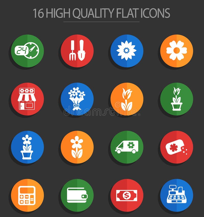 Flower shop 16 flat icons stock vector. Illustration of flowers - 122338851