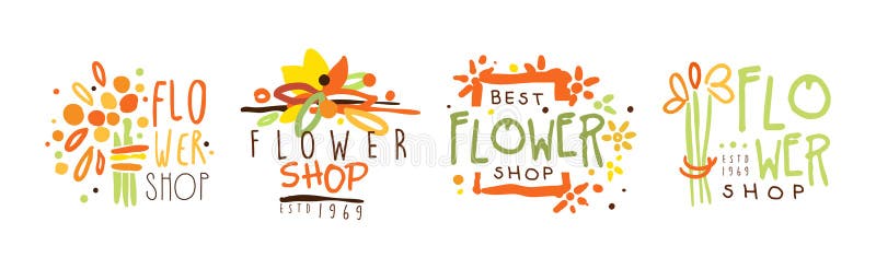 Flower Shop Logo and Label Bright Design Vector Set Stock Illustration ...
