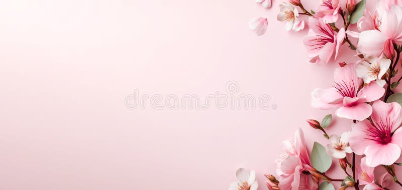 Flower Side Corner Border on Pink Background Banner with Blank Copy ...