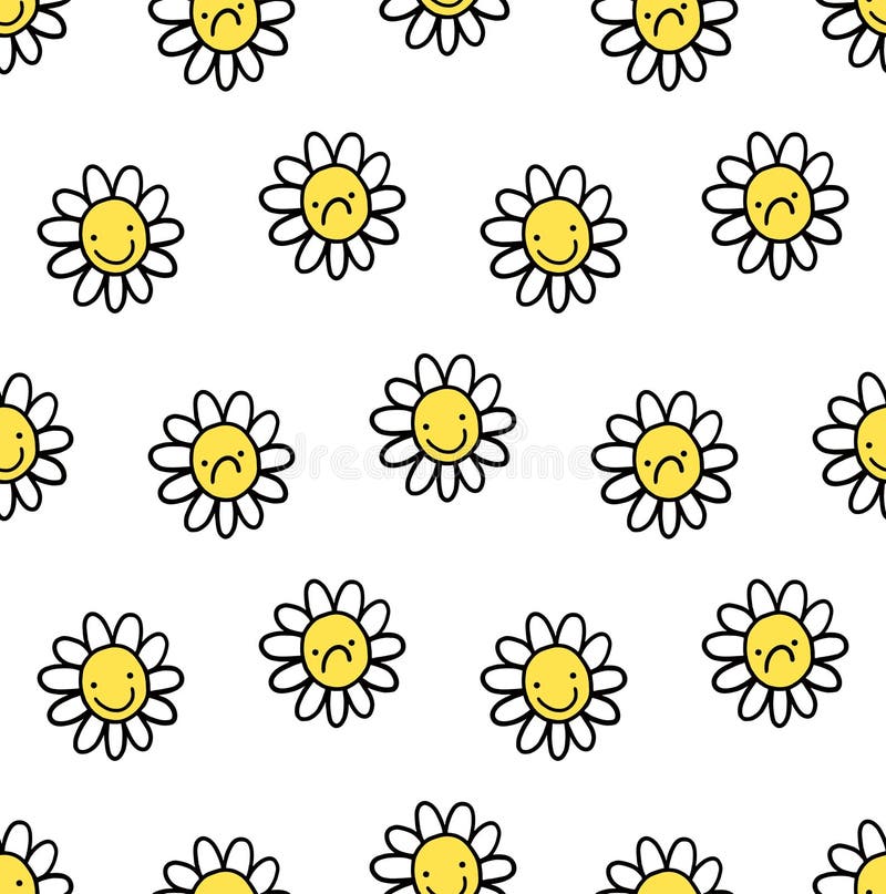 Flower Smile Drawing Seamless Pattern Stock Vector - Illustration of ...