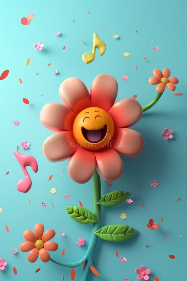 Flower is Smiling and Singing on Light Blue Background Stock Photo ...