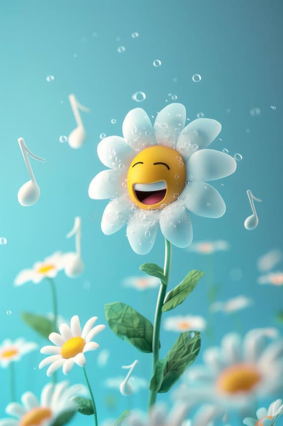 Flower is Smiling and Singing on Light Blue Background Stock Image ...