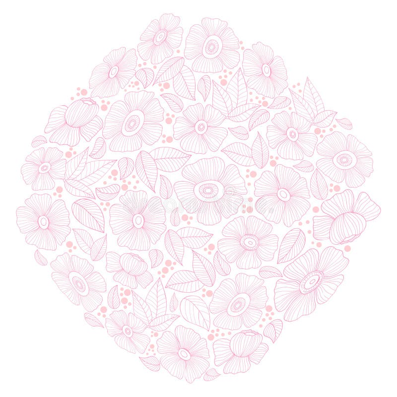 Flower Square. Pattern of Pink Linear Groovy Daisy Flower on ...