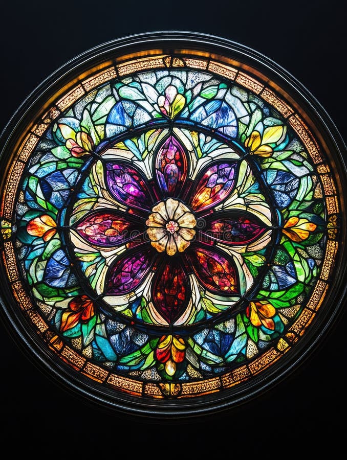 Flower Stained Glass Window Stock Image - Image of artistic, elegance ...