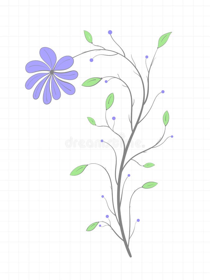 Flower on a Stem with Leaves on a Notebook Sheet on a Light Background ...