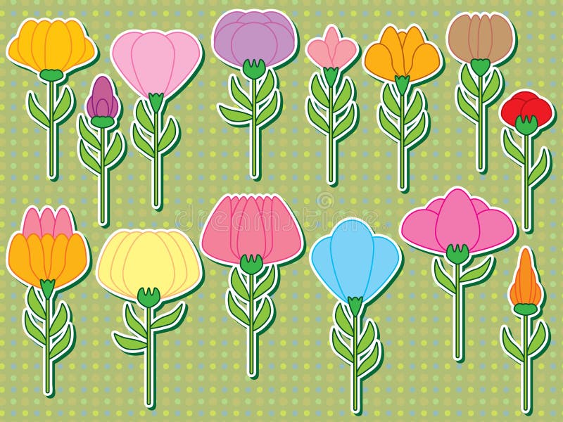 Flower Stem Set Sticker stock vector. Illustration of cyan - 43208491