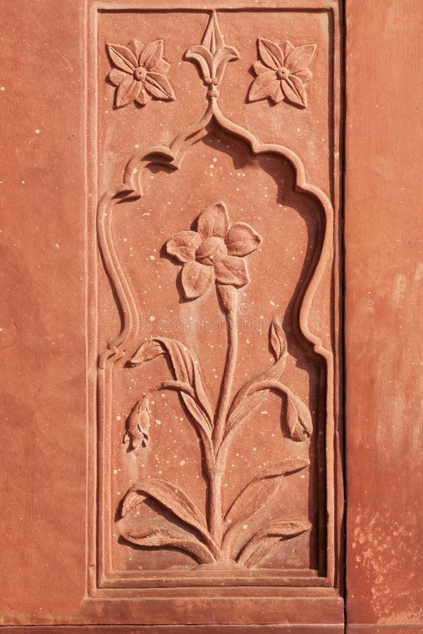 Flower Stone Carving in Red Sandstone Stock Image - Image of ruler ...
