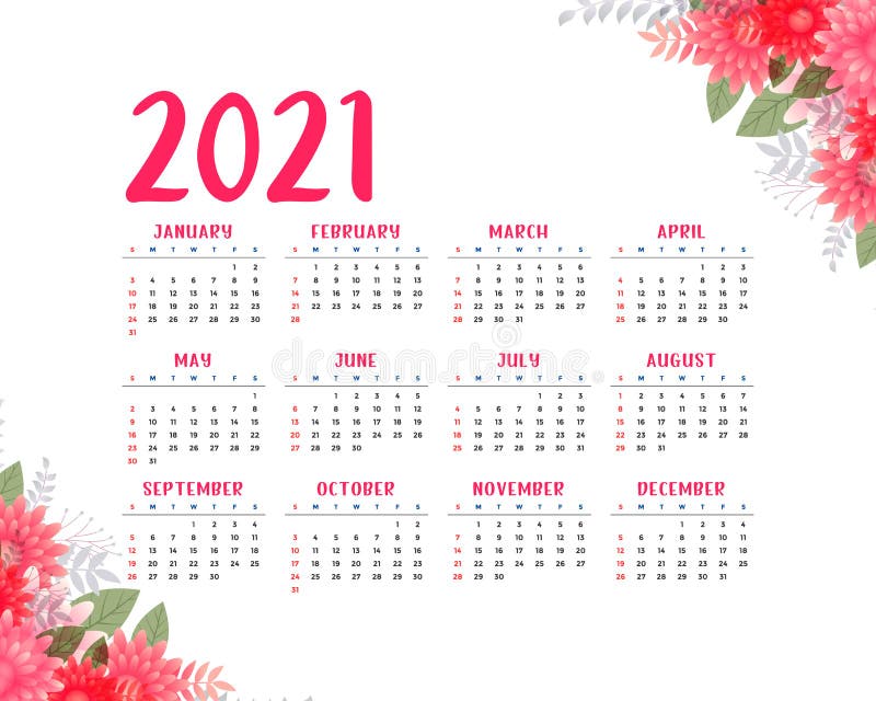 Flower Style 2021 Beautiful Calendar Design Template Stock Vector ...