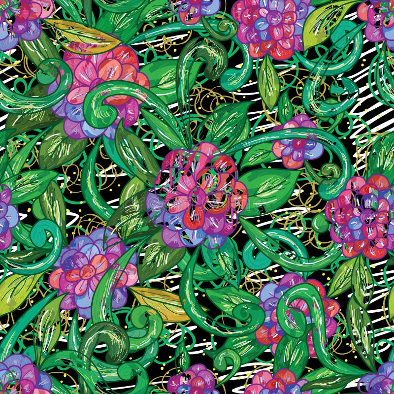 Flower Swirl Tile Seamless Pattern Stock Illustration - Illustration of ...