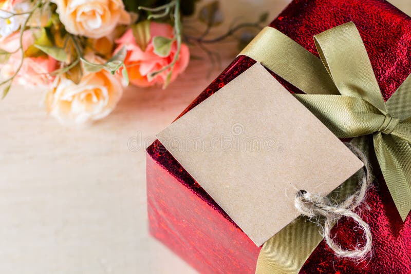 Flower and Tag with Gift Box for Your Text Vintage Style Stock Photo ...