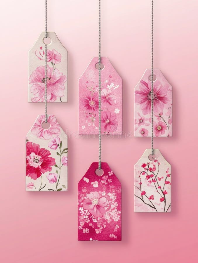 Flower Tags with Pink Floral Designs Stock Illustration - Illustration ...