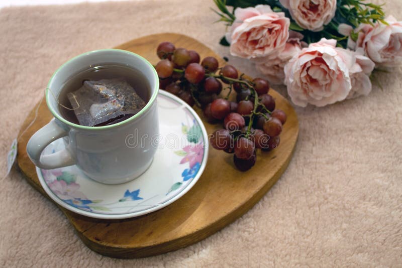 Flower Tea Cup Somo Grapes and Peonies Stock Image - Image of drink ...