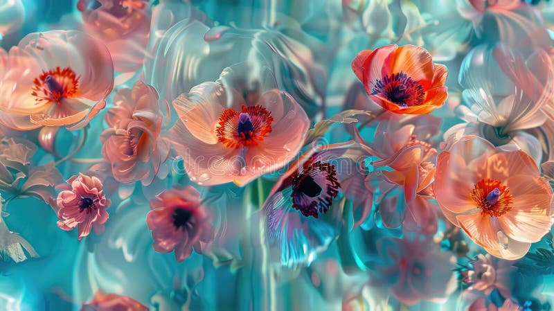 Flower Textures into a Glassy Sheen, Set Against a Seamless Background ...