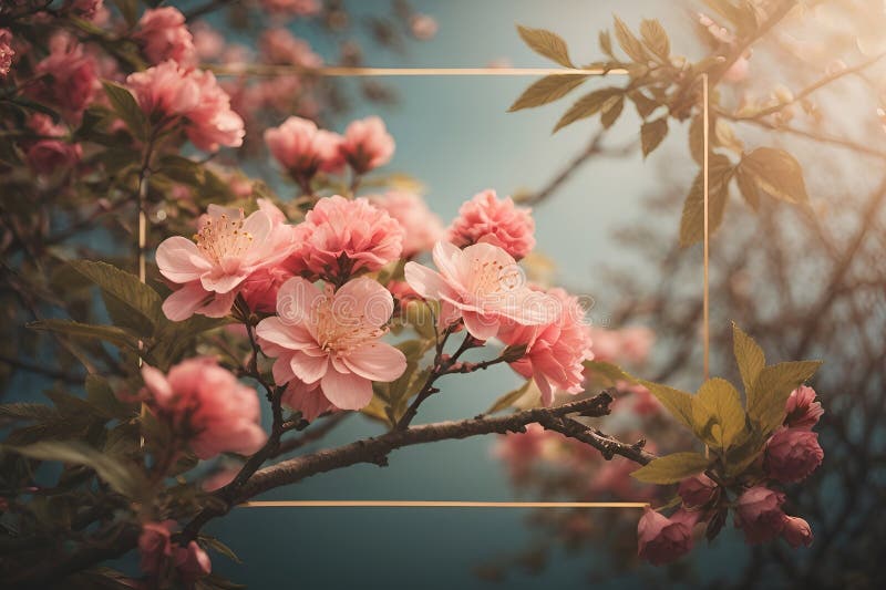 Flower Tree Branch with Frame Stock Illustration - Illustration of tree ...