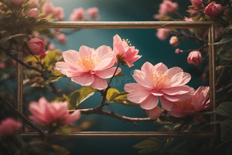 Flower Tree Branch with Frame Stock Illustration - Illustration of ...