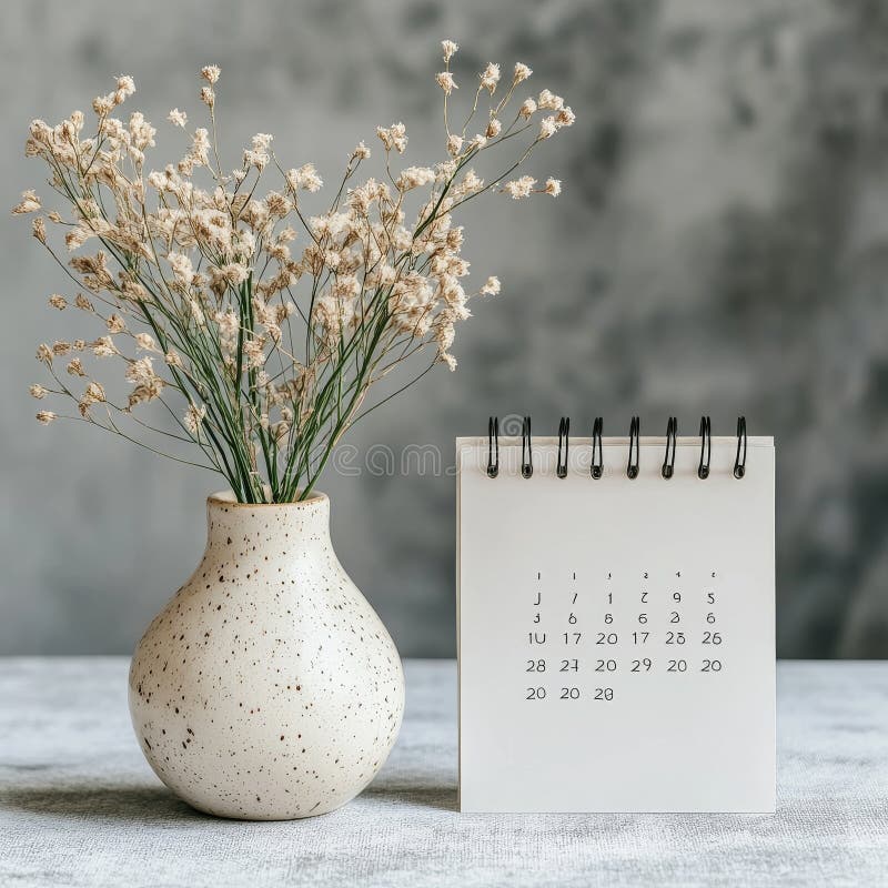 Flower in Vase and Calendar for March 2019 on the Table Stock ...