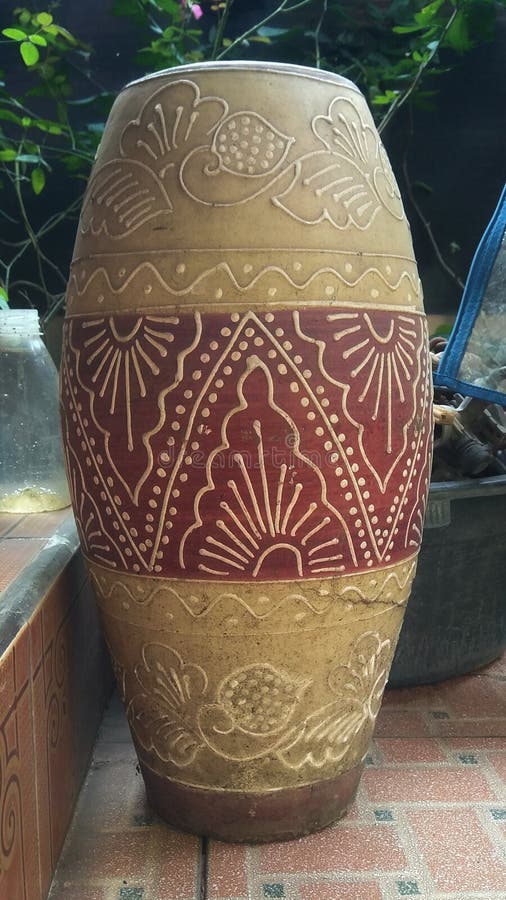 Flower Vase with Carvings from Indonesia Stock Photo - Image of carving ...