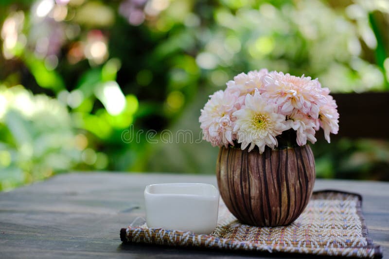 Flower Vase Decorating on Table in Garden Stock Photo - Image of vase ...